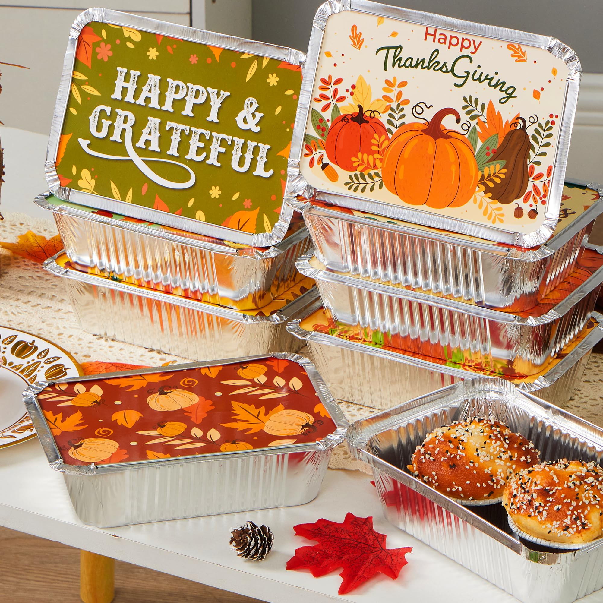 JOYIN 36Pcs Thanksgiving Leftover Containers with Lids, Fall Festive To Go Food Containers, Thanksgiving Tin Foil Containers for Party Leftovers & To-Go Meals, Thanksgiving Party Disposable Containers