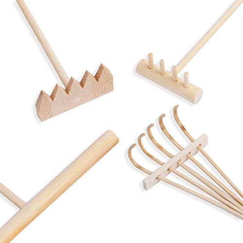 Zen Sandbox Rake 4-Pieces Kit Micro Landscape Decoration Sand Table Bamboo Rake Smoothing Hand Tools Combo Landscape Sand Rakes Feng Shui Gardening Supplies for Home Office