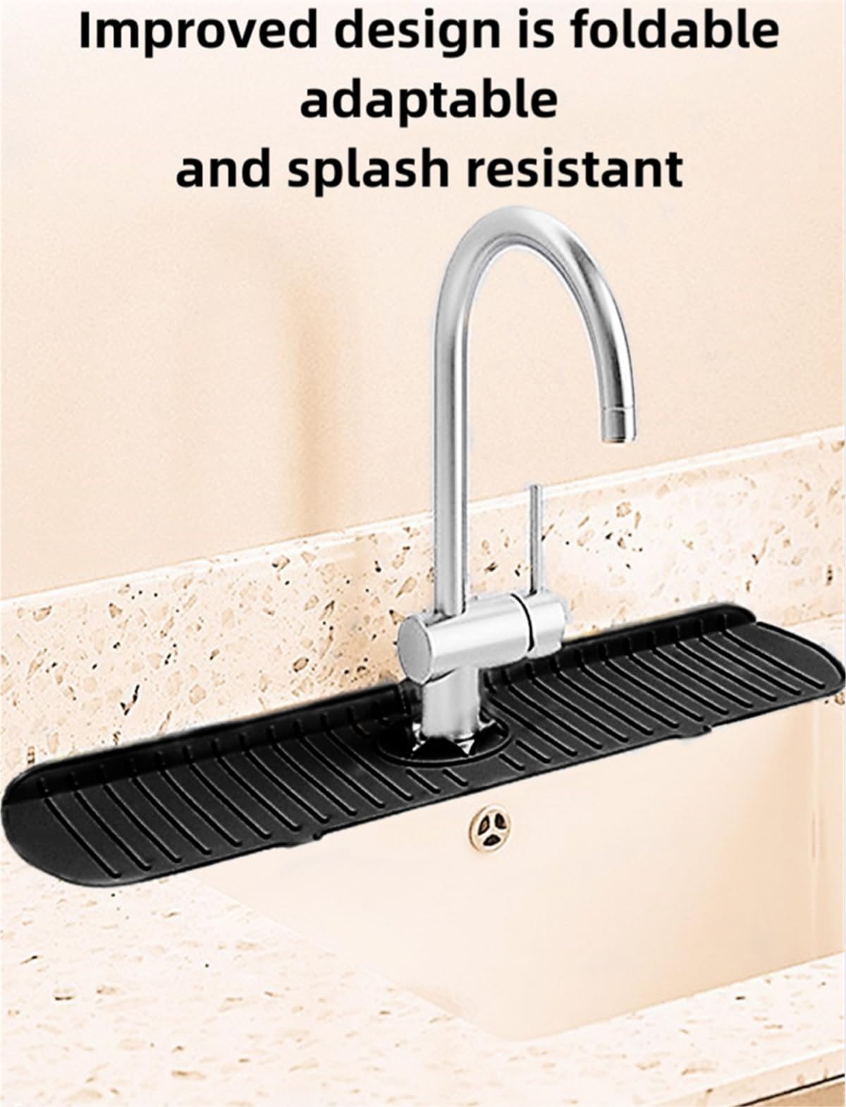 Big Size Kitchen Sink Splash Guard, 24in Faucet Mat Splash Catcher, Handle Drip Catcher Tray, Multipurpose for Kitchen Dish Drying Mats Sponge Holder and Bathroom Countertop Protect (Black, L)