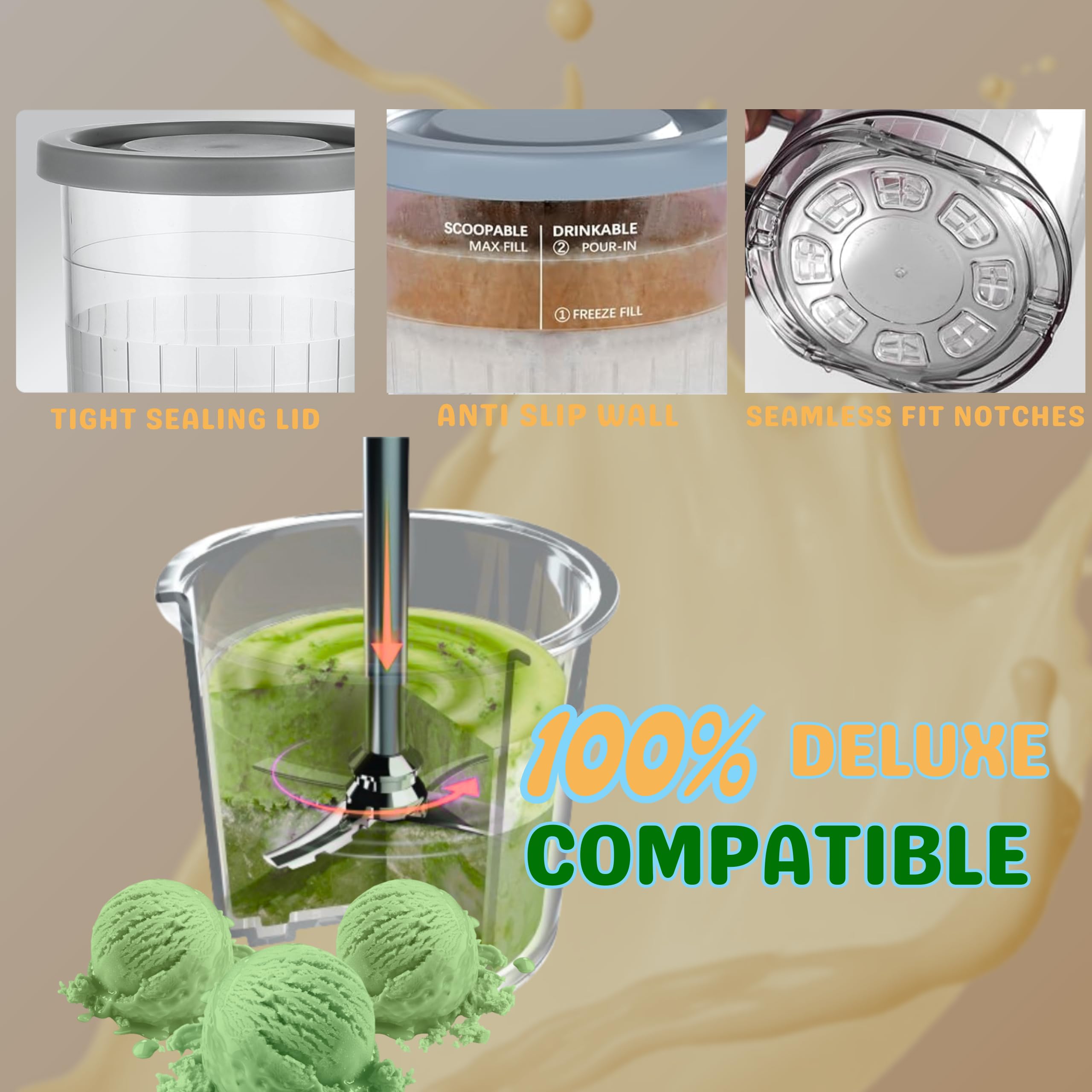 24OZ Ninja Creami Pints and Lids - 4 Pack Ninja Creami Containers, Ninja Creami Deluxe Pints, XL Creami Pint Containers Compatible with Ninja Creami Deluxe 11-in-1 NC500 & NC501 Series Ice Cream Maker
