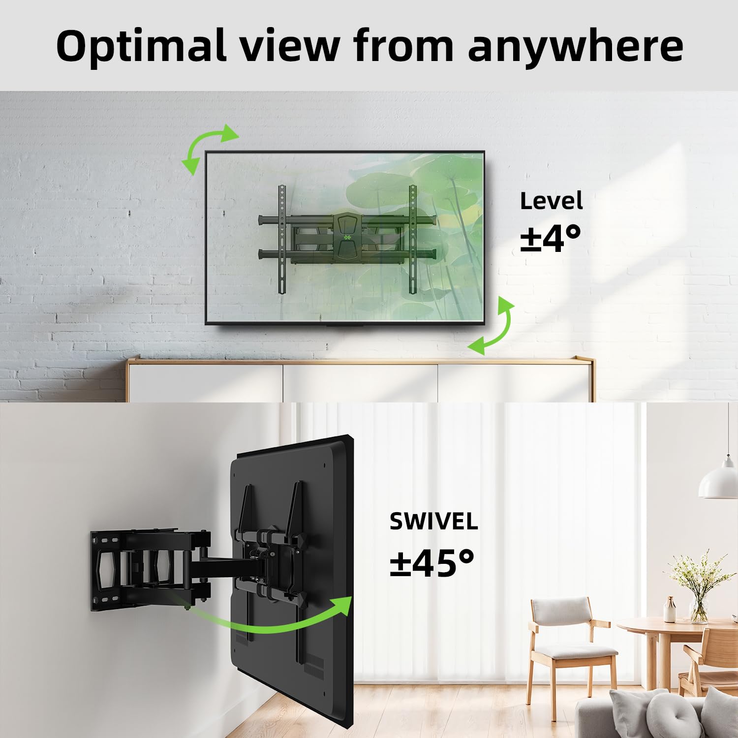 USX MOUNT Full Motion TV Wall Mount for 42"-80" TVs, Swivel and Tilt TV Mount , Wall Mount TV Bracket with Articulating 6 Arms, Max VESA 600x400mm, 110 lbs, 16" Wood Studs with Wall Drilling Template