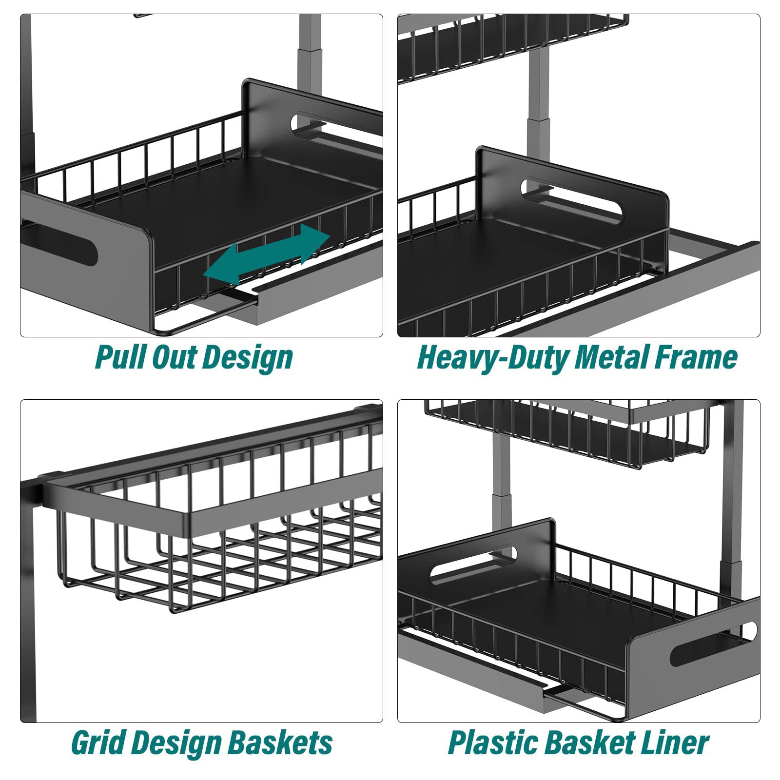 Under Sink Organizers and Storage - ZeJlo Metal 2 Tier Rustproof Under Cabinet Storage - Sliding Kitchen Sink Organizer for Kitchen Bathroom