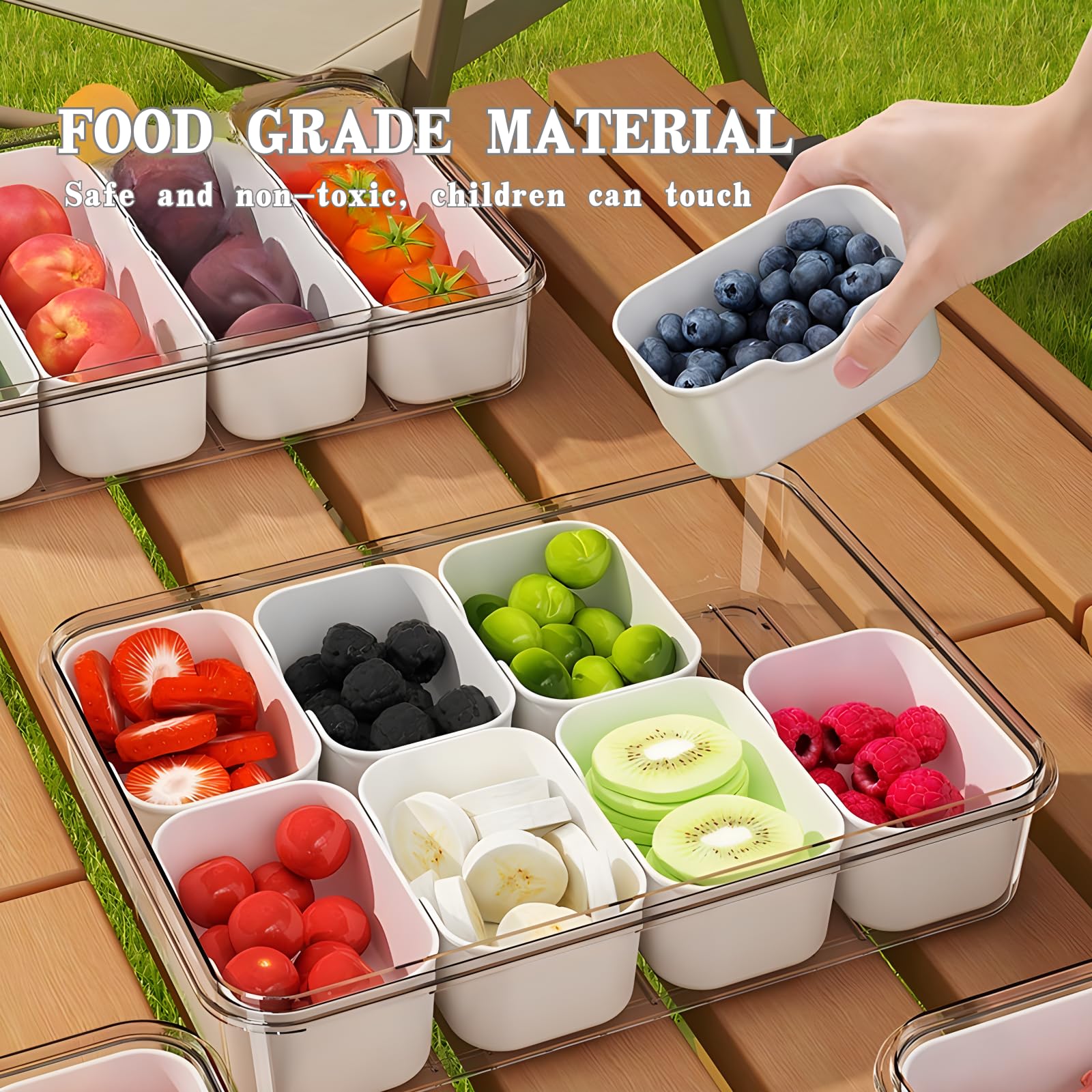 Snackle Portable Charcuterie Container, Upgraded Divided Serving Tray With Lid and Handle, Disposable Fork and Spoon Storage Box for Party, Travel, Kitchen Seasoning Organizer