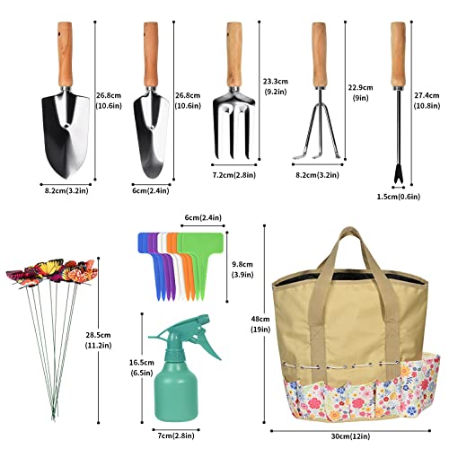 Garden Tools Set 25PCS, Gardening Gifts for Women, Succulent Tool Rust-Proof, Heavy-Duty Hand Tool Kits with Floral Organizer Bag