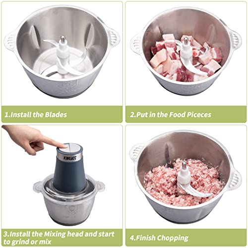Electric Food Processor & Vegetable Chopper, 8-Cup Blender Grinder for Meat, Vegetables, Onion, Garlic, with 2L Stainless Steel Bowl and 4 Sharp Blades for Slicing, Shredding, Mincing, and Puree, 300W