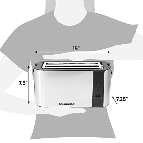 Elite Gourmet ECT-3100## Long Slot 4 Slice Toaster, Reheat, 6 Toast Settings, Defrost, Cancel Functions, Built-in Warming Rack, Extra Wide Slots for Bagels Waffles, Stainless Steel & Black