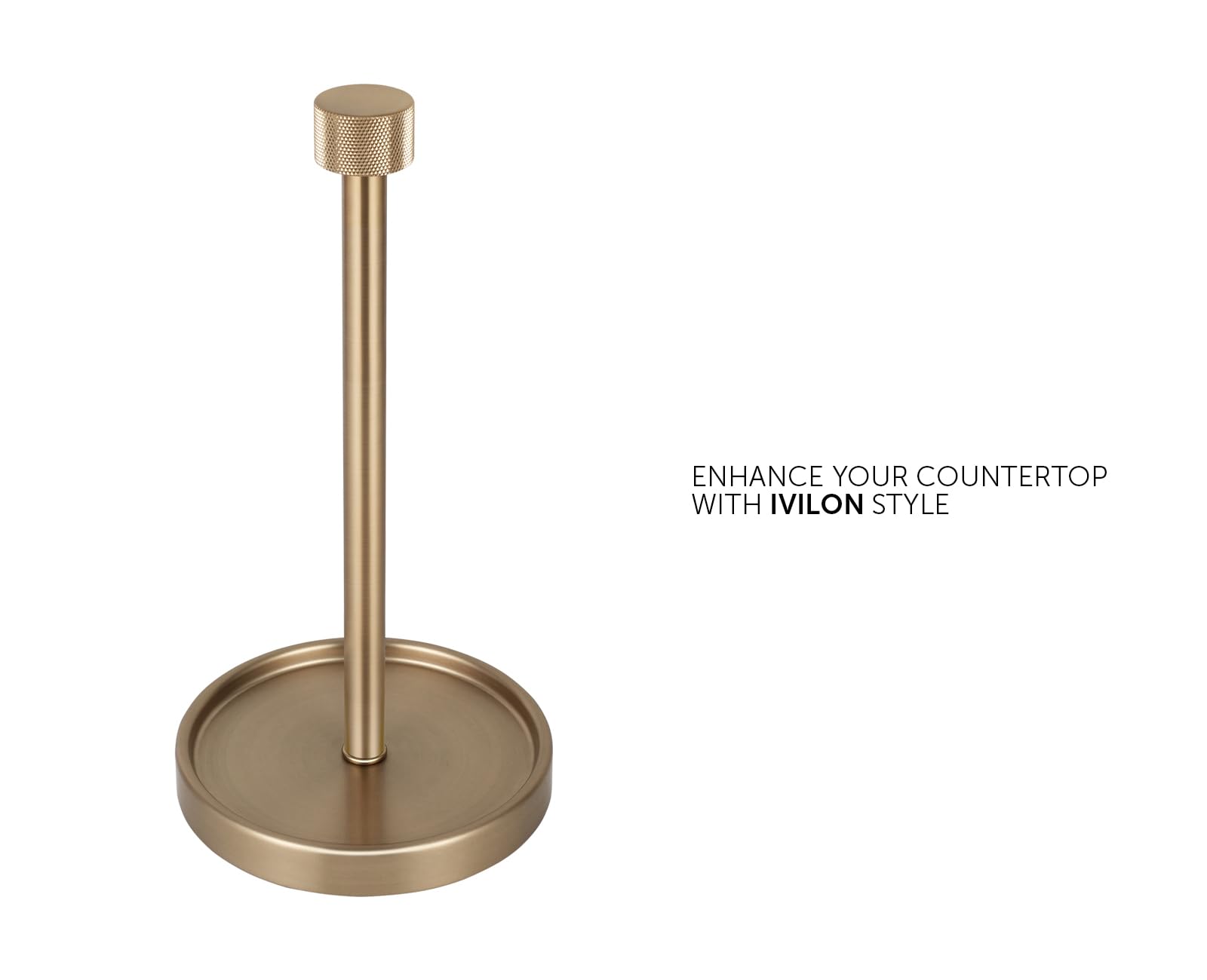 Ivilon Countertop Paper Towel Holder - Modern Knurling End Cap Minimalist Design - Color Warm Gold