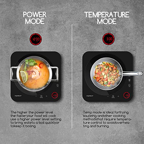 Aigostar Portable Induction Cooktop, Induction Burner with 8 Level Temp Setting Between 140°F-460°F, Timer, Electric Countertop Burner with LED Display, Child Safety Lock, Auto-Shut-Off
