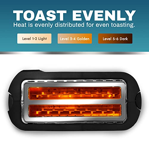 Elite Gourmet ECT-3100## Long Slot 4 Slice Toaster, Reheat, 6 Toast Settings, Defrost, Cancel Functions, Built-in Warming Rack, Extra Wide Slots for Bagels Waffles, Stainless Steel & Black