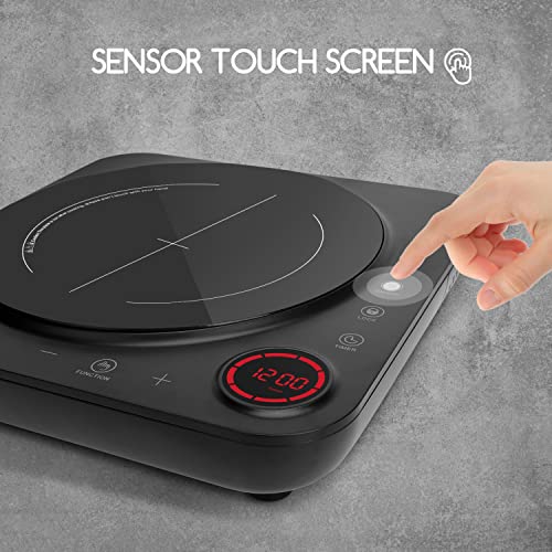 Aigostar Portable Induction Cooktop, Induction Burner with 8 Level Temp Setting Between 140°F-460°F, Timer, Electric Countertop Burner with LED Display, Child Safety Lock, Auto-Shut-Off