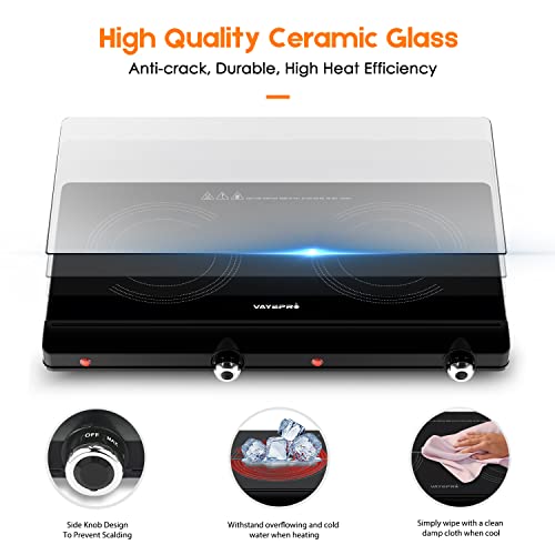 Electric Hot Plate for Cooking, Infrared Double Burner,1800W Portable Electric Stove,Heat-up In Seconds,Countertop Cooktop for Dorm Office Home Camp, Compatible with All Cookware