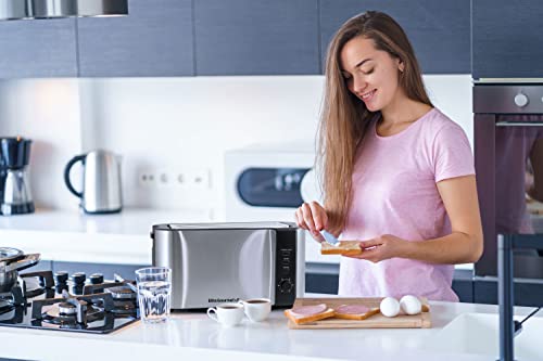 Elite Gourmet ECT-3100## Long Slot 4 Slice Toaster, Reheat, 6 Toast Settings, Defrost, Cancel Functions, Built-in Warming Rack, Extra Wide Slots for Bagels Waffles, Stainless Steel & Black