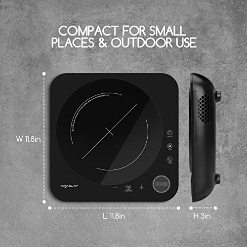 Aigostar Portable Induction Cooktop, Induction Burner with 8 Level Temp Setting Between 140°F-460°F, Timer, Electric Countertop Burner with LED Display, Child Safety Lock, Auto-Shut-Off