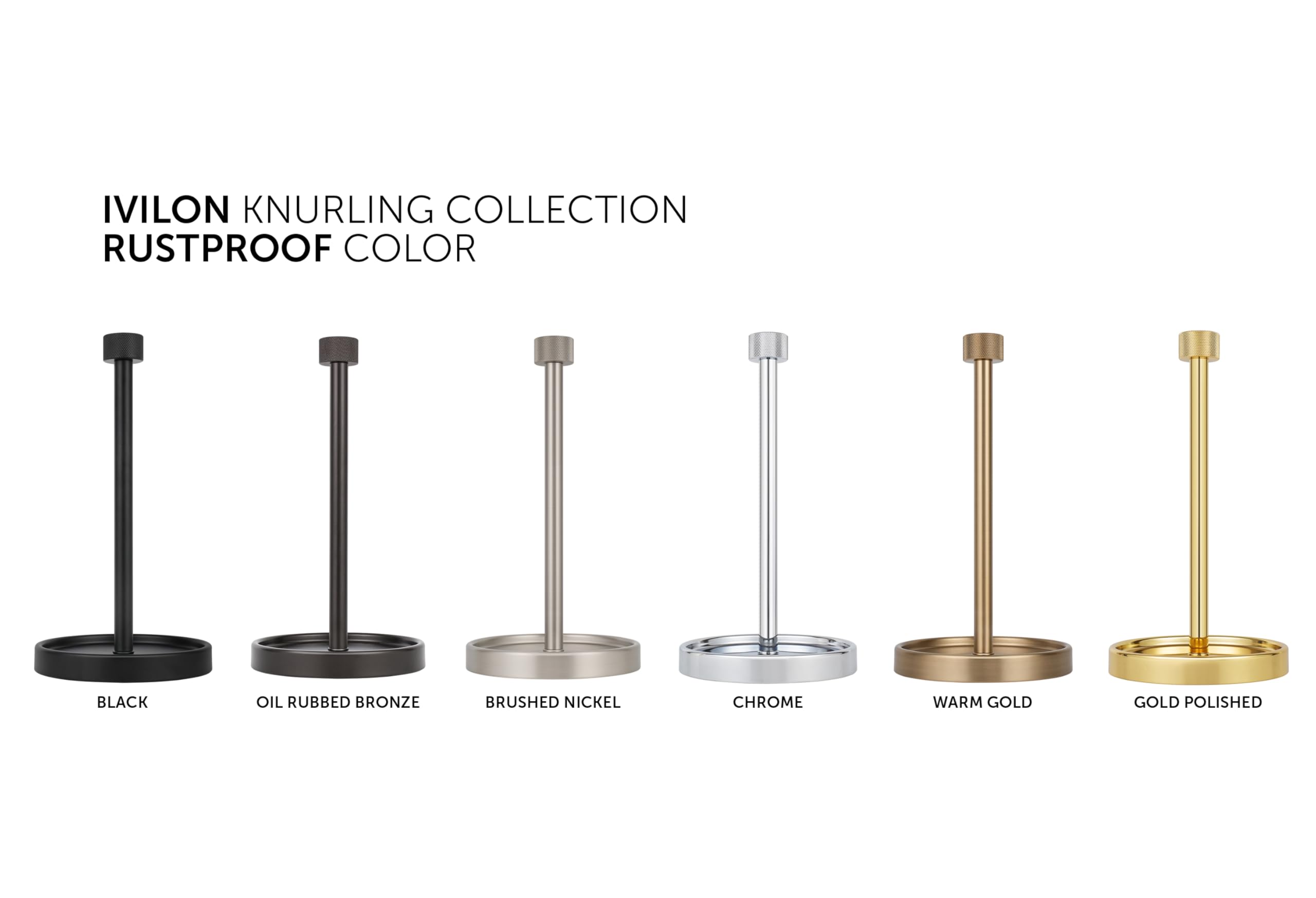 Ivilon Countertop Paper Towel Holder - Modern Knurling End Cap Minimalist Design - Color Warm Gold