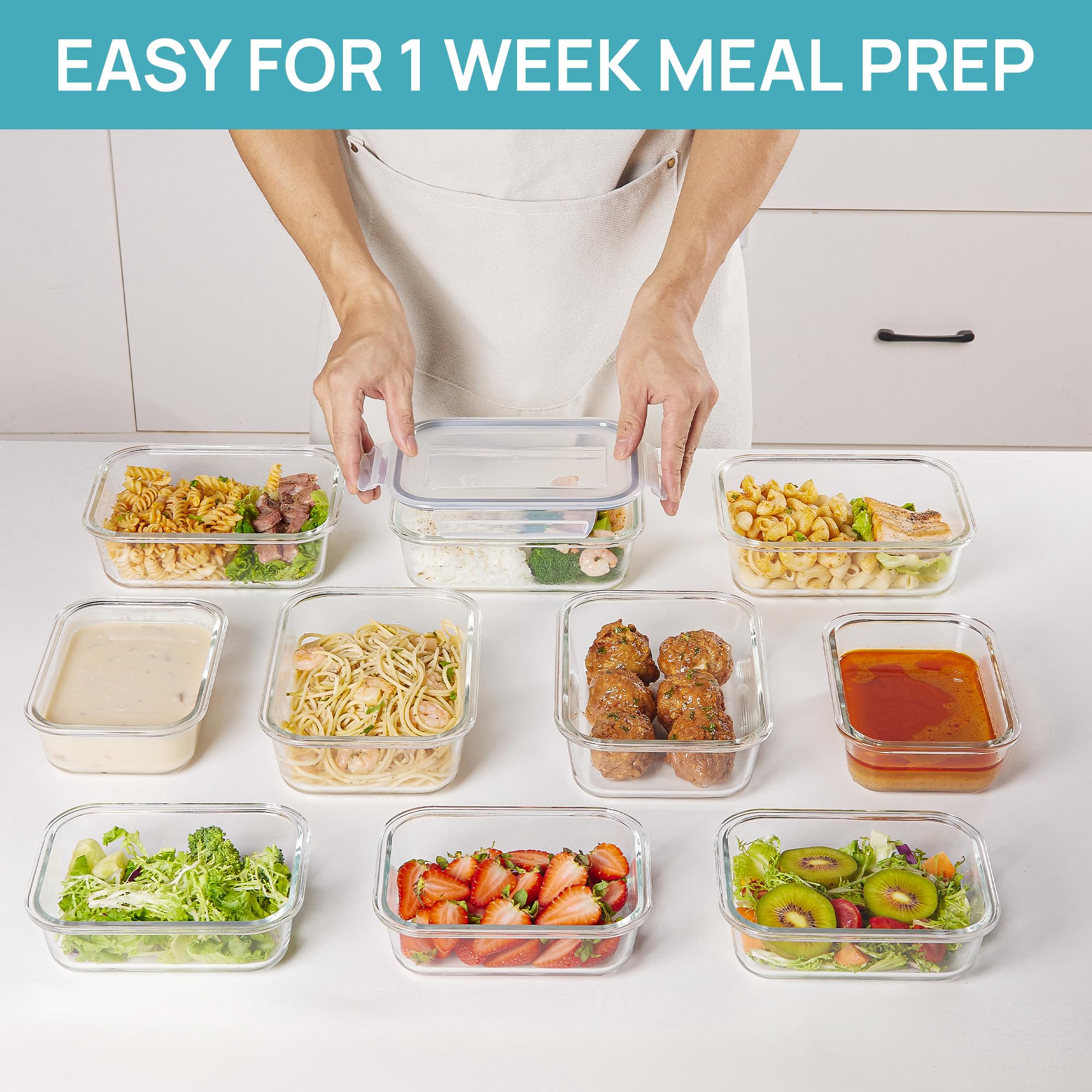 Vtopmart 10Pack (35oz+22oz) Glass Food Storage Containers with Lids, Meal Prep Containers, Airtight Lunch Bento Boxes with Snap Locking Lids, for Microwave, Oven, Freezer and Dishwasher