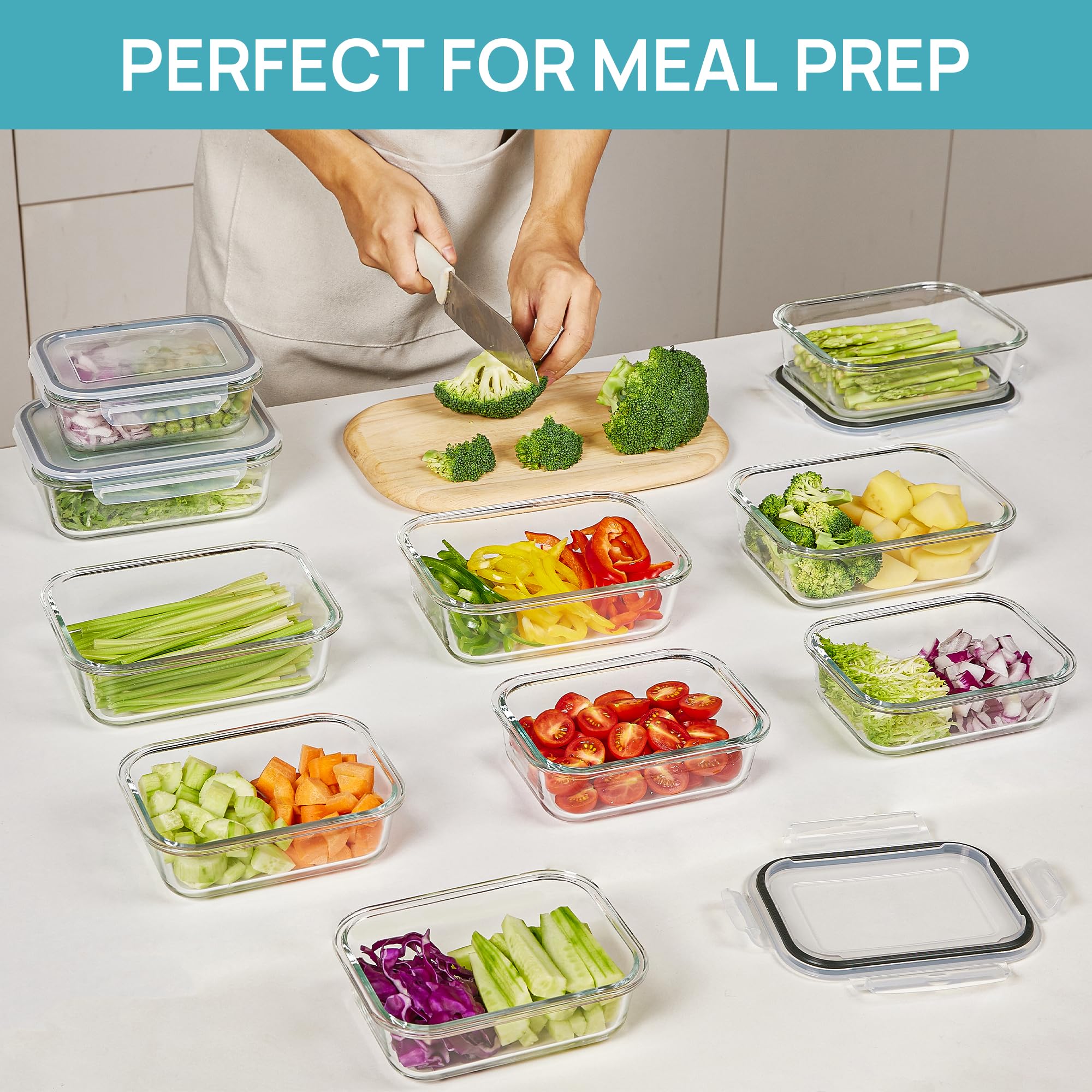 Vtopmart 10Pack (35oz+22oz) Glass Food Storage Containers with Lids, Meal Prep Containers, Airtight Lunch Bento Boxes with Snap Locking Lids, for Microwave, Oven, Freezer and Dishwasher