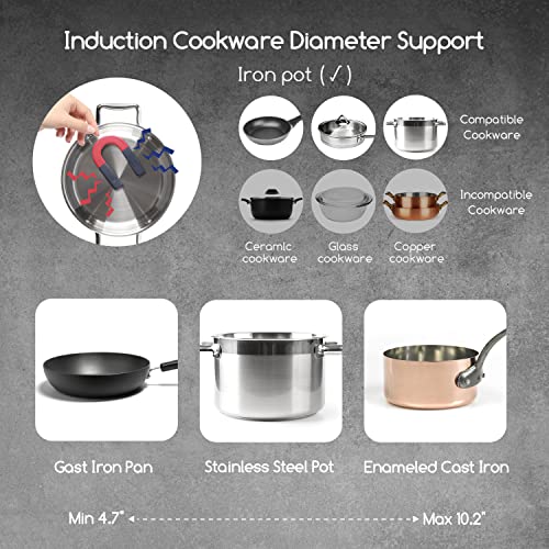 Aigostar Portable Induction Cooktop, Induction Burner with 8 Level Temp Setting Between 140°F-460°F, Timer, Electric Countertop Burner with LED Display, Child Safety Lock, Auto-Shut-Off