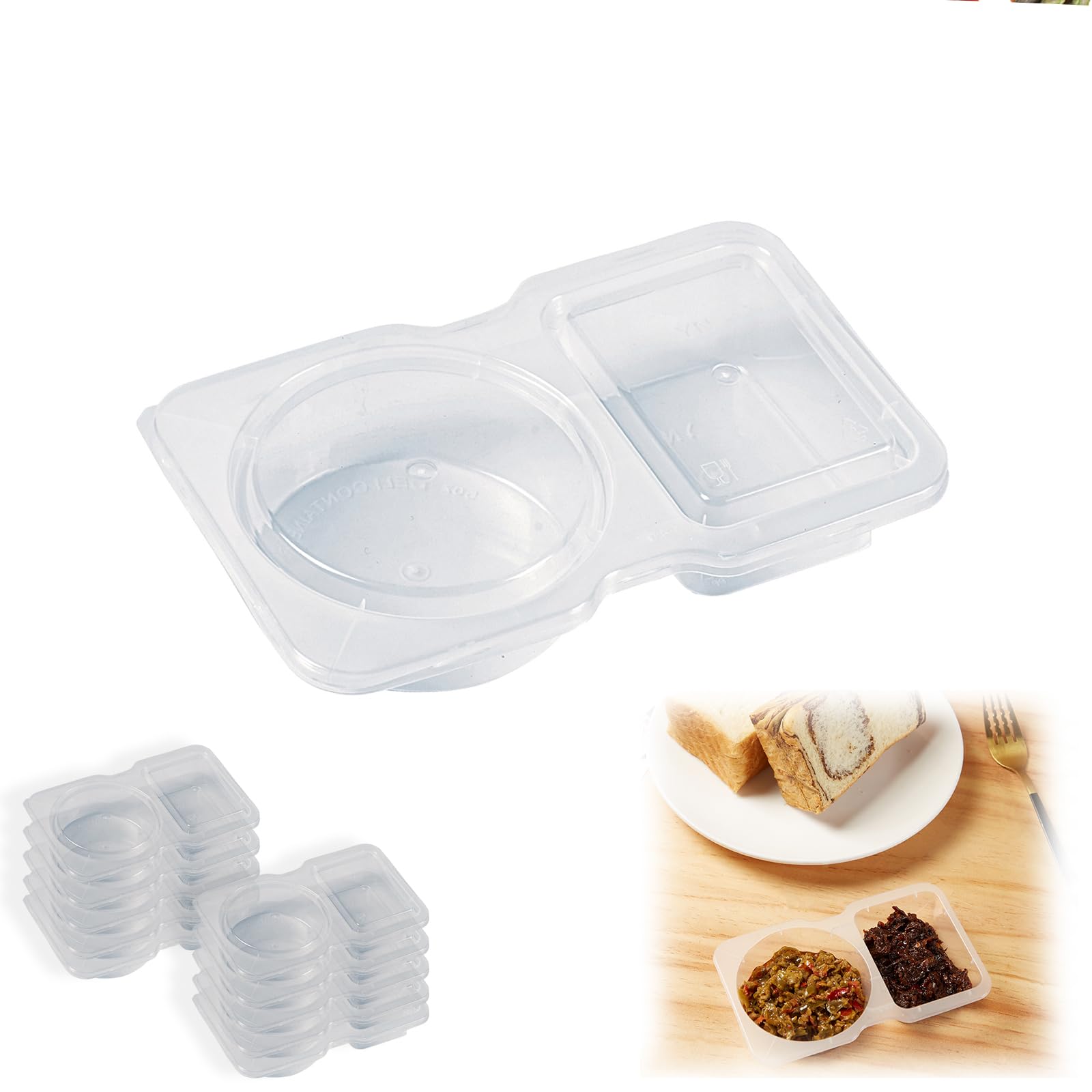XJSGS Double Compartment Condiment Container with Lids,Double Compartment Snack Containers,Travel Condiment Container, Double Condiment Container With Lid for Dipping, Reusable. (15PCS)