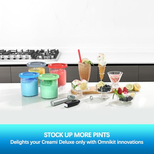 24OZ Containers Replacement for Ninja Creami Deluxe pints 4 Pack, Compatible with NC500 Series 11-in-1 Ice Cream Makers, Extra Delux Pint Containers, XL Family Size Cups,Dishwasher Safe, Leak Proof