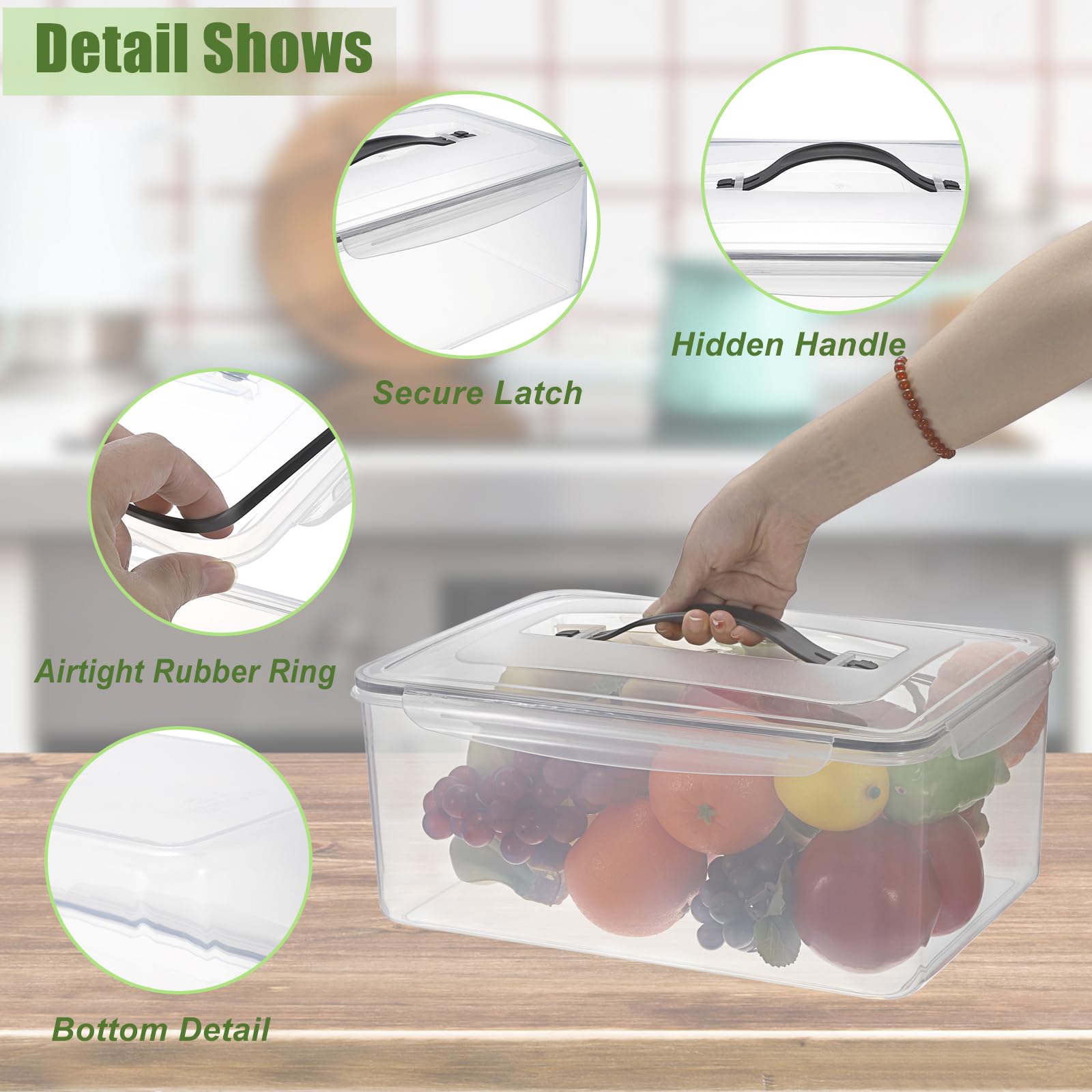 OGANAZI Large Fruit Storage Containers for Fridge with Lid and Handle, Airtight Vegetable Storage Container, BPA-Free Food Storage Containers for Berry Fruit Veggie Food Meat Fresh Longer