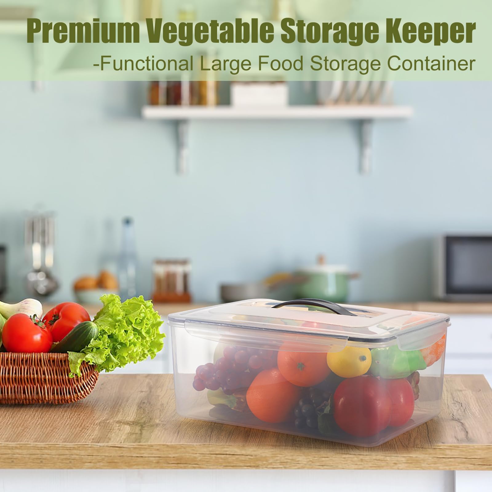 OGANAZI Large Fruit Storage Containers for Fridge with Lid and Handle, Airtight Vegetable Storage Container, BPA-Free Food Storage Containers for Berry Fruit Veggie Food Meat Fresh Longer
