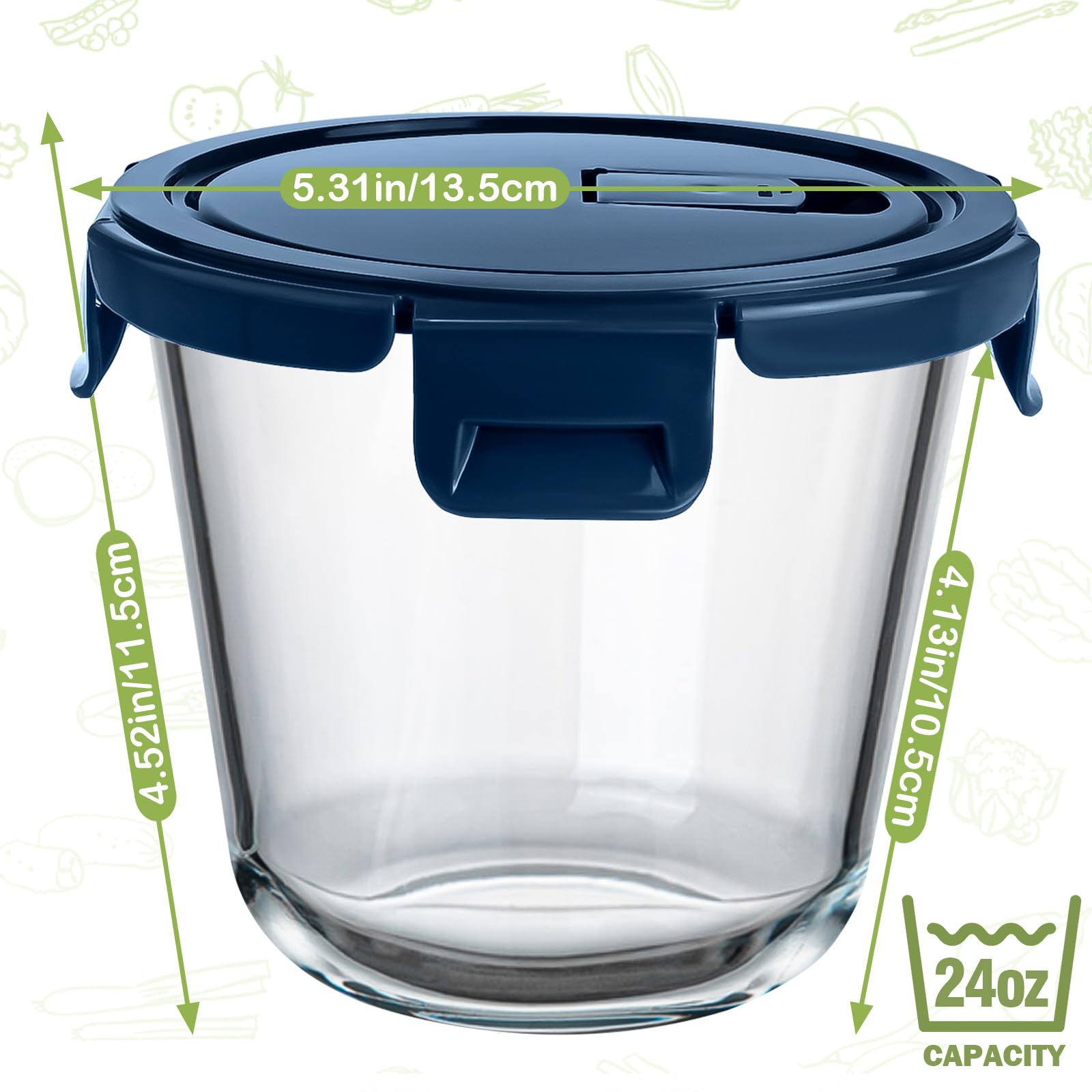 Glass Soup Container with Lid, 3-Cup Glass Soup Meal Prep Bowl with Lid, Glass Food Freezer Storage Container for Soup Tupperware Microwavable, Dark Blue 1 Pack