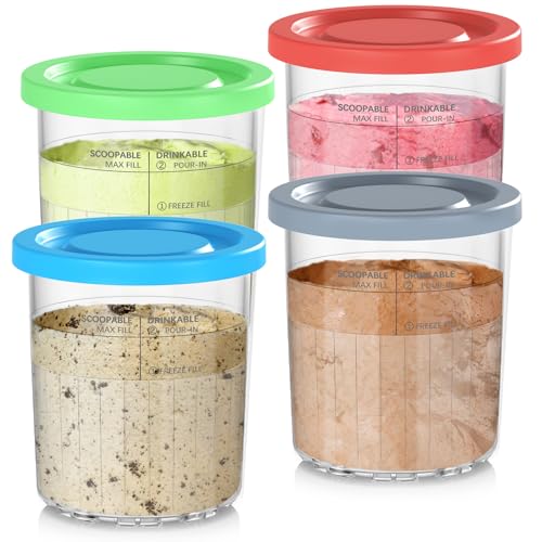 24OZ Containers Replacement for Ninja Creami Deluxe pints 4 Pack, Compatible with NC500 Series 11-in-1 Ice Cream Makers, Extra Delux Pint Containers, XL Family Size Cups,Dishwasher Safe, Leak Proof