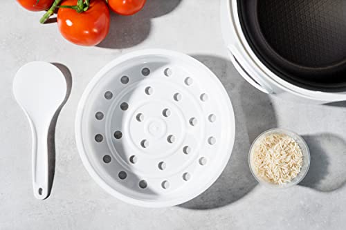 Reishunger Rice Cooker & Steamer with Keep-Warm Function - 5 Cups Uncooked Rice - Ceramic Coating incl. Steamer Insert - For 1-6 People