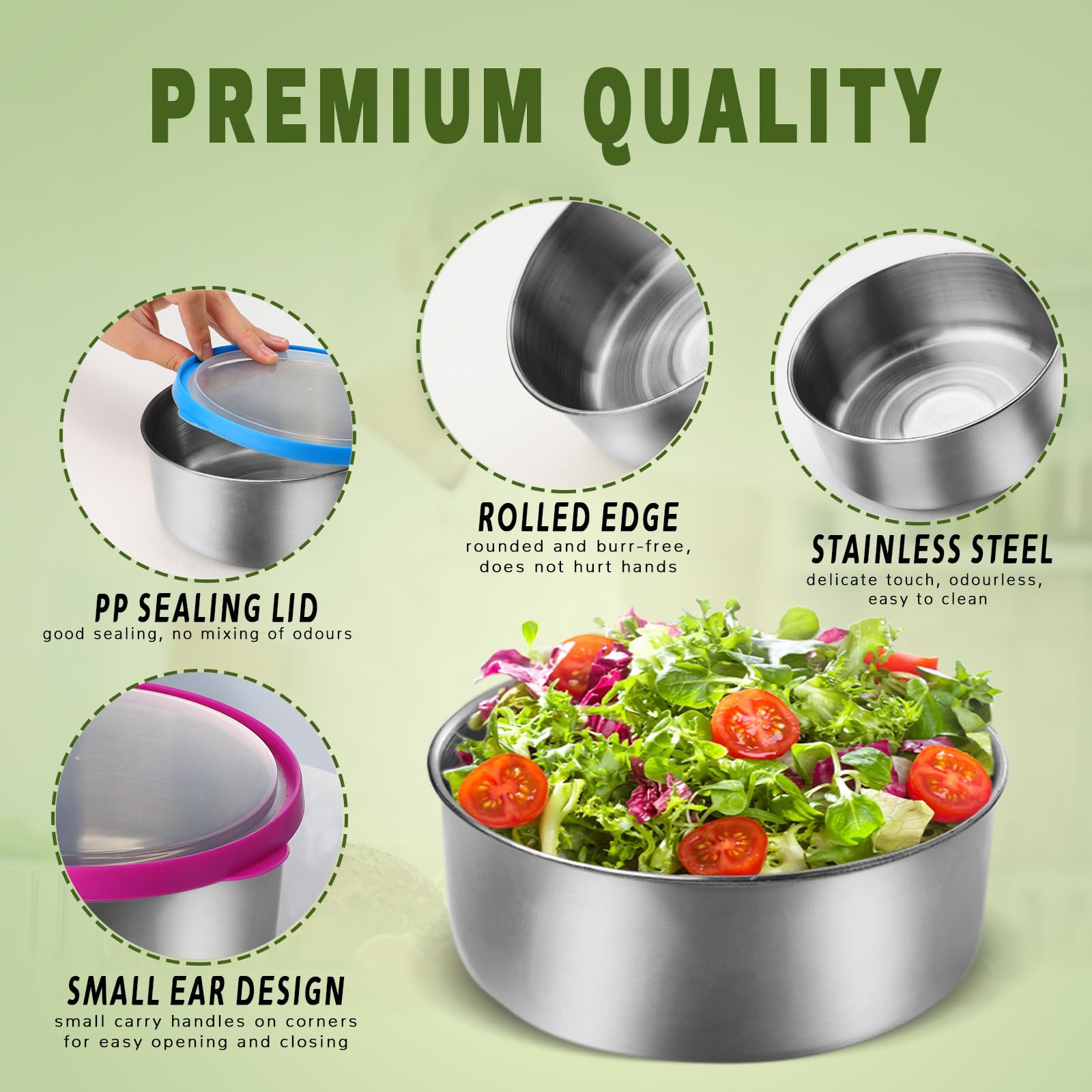 Betinyar 4pcs Stainless Steel Containers with Lids, Leak Proof Stainless Steel Food Storage, Prep Containers Metal Lunch Container for Office