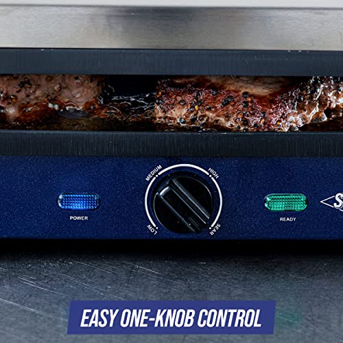 Blue Diamond Ceramic Nonstick, Electric Contact Sizzle Griddle, Open Flat Design, Dishwasher Safe Removable Plates, Adjustable Temperature Control, PFAS-Free, Blue