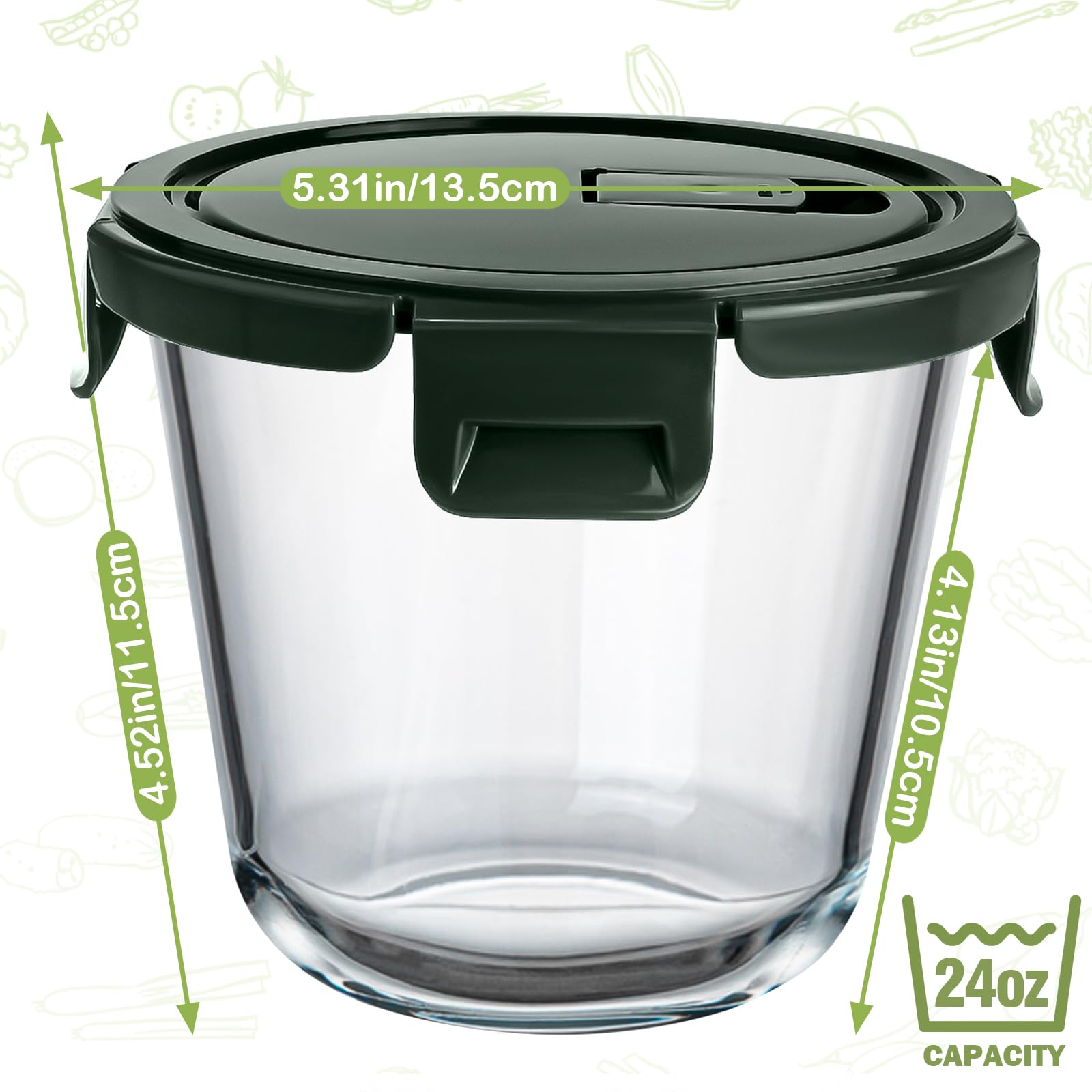 Glass Soup Container with Lid, 3-Cup Glass Soup Meal Prep Bowl with Lid, Glass Food Freezer Storage Container for Soup Tupperware Microwavable, Dark Green 1 Pack