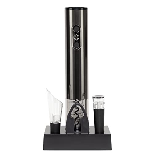 Electric Wine Opener Kit - Rechargeable, Cordless Automatic Corkscrew, Charging Base and Accessories - Gift Set for Wine Lovers - Battery Operated, Electronic Cork Remover Gadget