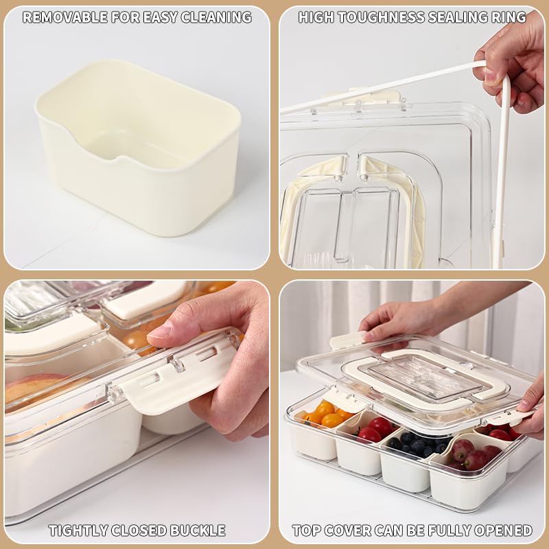 SNEKZ ๐ฎ ๐ฃ๐ฎ๐ฐ๐ธ Divided Serving Tray with Lid and Handle, 8 Compartments Portable Snackle Box Container for Fruit, Veggies,Clear Snack Containers for Kids and Adult, Perfect for Travel, Picnic