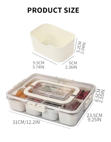 SNEKZ ๐ฎ ๐ฃ๐ฎ๐ฐ๐ธ Divided Serving Tray with Lid and Handle, 8 Compartments Portable Snackle Box Container for Fruit, Veggies,Clear Snack Containers for Kids and Adult, Perfect for Travel, Picnic