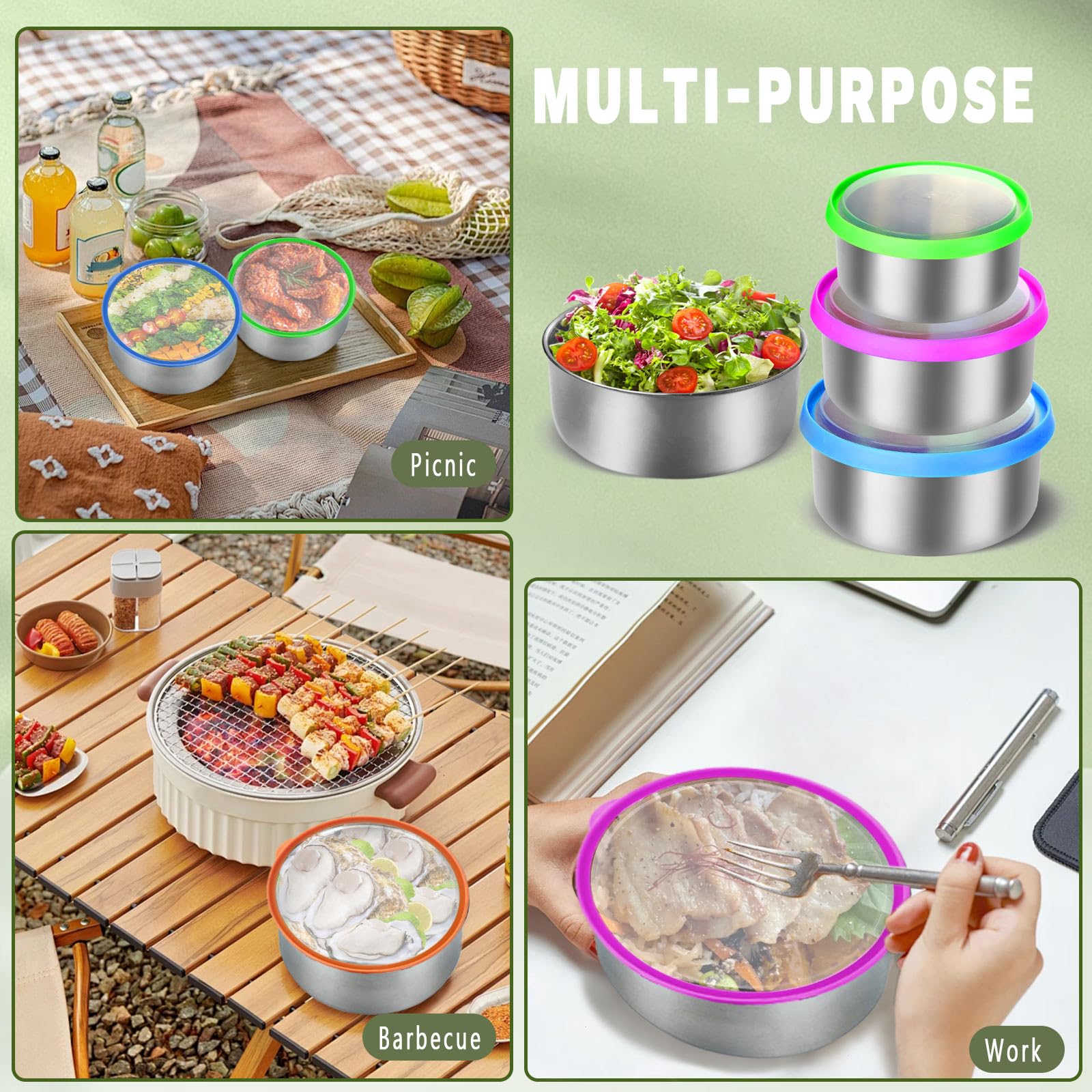 Betinyar 4pcs Stainless Steel Containers with Lids, Leak Proof Stainless Steel Food Storage, Prep Containers Metal Lunch Container for Office
