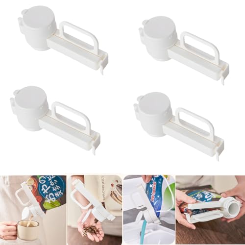 BOOLSFMAM Food Bag Sealing Clip with Pour Spout, Chip Bag Clips Set, Food Clips to Seal Pour Food Storage Bag Clip with Spout for Cereal, Snacks, and More (4)