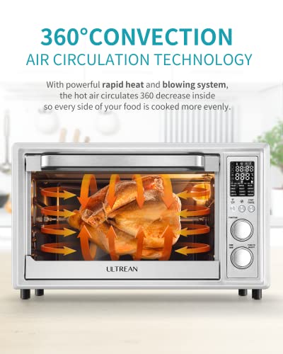 Ultrean Air Fryer Toaster Oven Combo, 32 Quart Convection Oven Countertop with Rotisserie, Toaster, Dehydrator, Bake, 7 Accessories & 50 Recipes, Silv