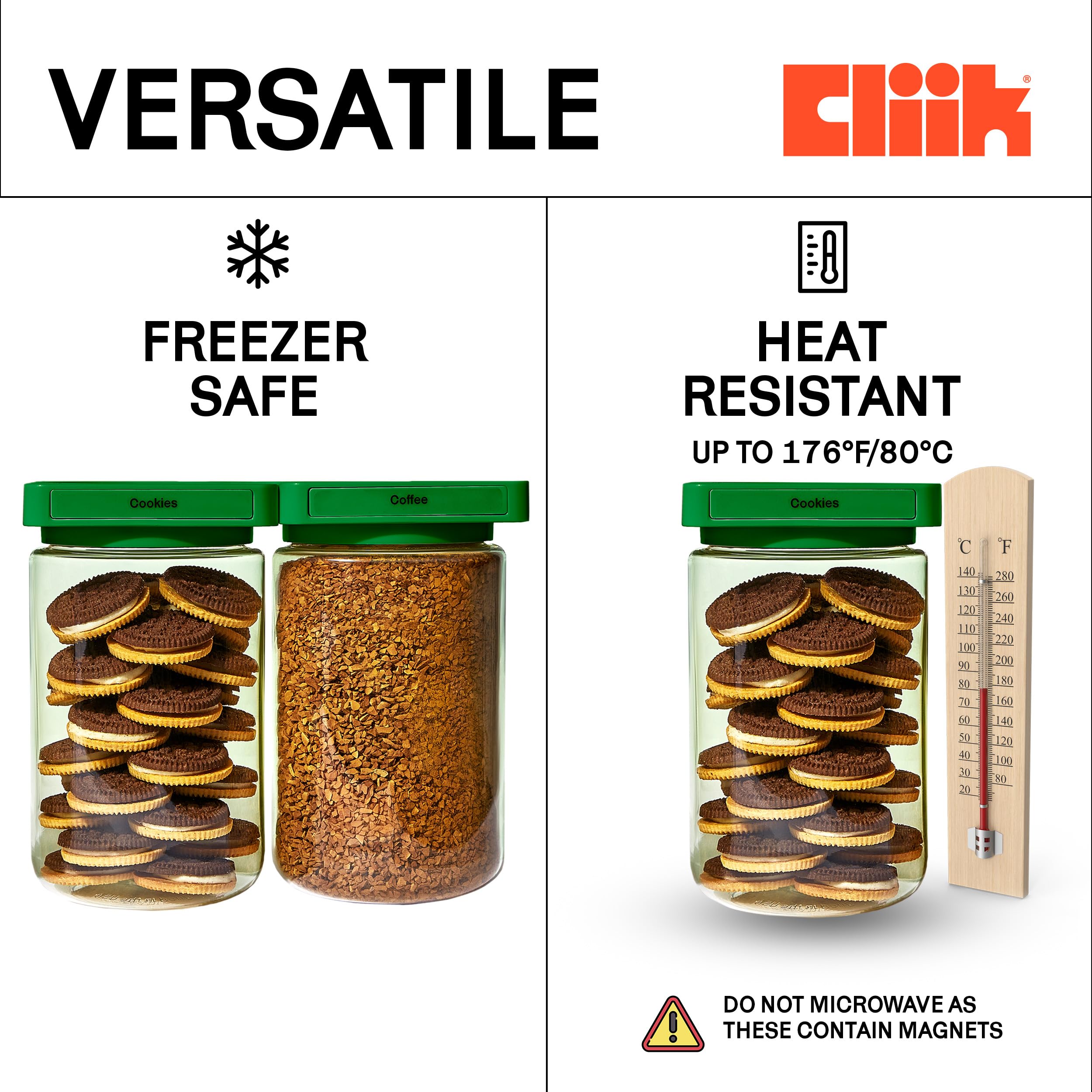 Cliik 3-Pack Magnetic Stackable Kitchen Containers, Jars for Organization and Storage, Kitchen Storage & Pantry Organizer with Lid, Shatterproof, Leakproof & Airtight