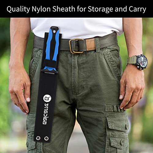 Baicarre Stainless Steel Garden Knife with 7.8" Blade and New Blue Handle, Double Side Utility Sod Cutter Lawn Repair Garden Knife with Nylon Sheath