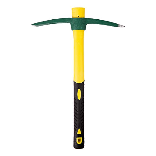KINJOEK Pick Mattock Hoe, Forged Weeding Garden Pick Axe with 15 Inch Fiberglass Handle for Loosening Soil, Gardening, Camping or Prospecting