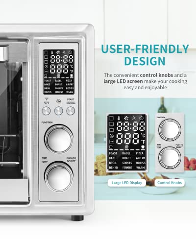 Ultrean Air Fryer Toaster Oven Combo, 32 Quart Convection Oven Countertop with Rotisserie, Toaster, Dehydrator, Bake, 7 Accessories & 50 Recipes, Silv