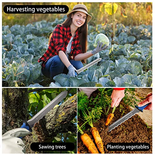 Baicarre Stainless Steel Garden Knife with 7.8" Blade and New Blue Handle, Double Side Utility Sod Cutter Lawn Repair Garden Knife with Nylon Sheath