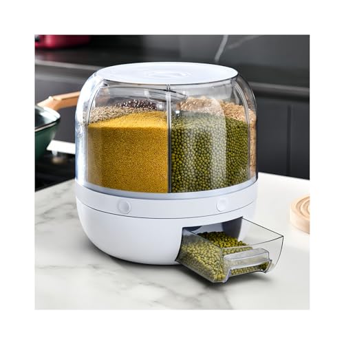 Grain Storage Container Dispenser, rice dispenser rotating, 360° rotating food dispenser One-Click Output rice Storage Round Grain Dispenser Kitchen for Small Grains, Beans, Rice (C)