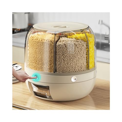 Grain Storage Container Dispenser, rice dispenser rotating, 360° rotating food dispenser One-Click Output rice Storage Round Grain Dispenser Kitchen for Small Grains, Beans, Rice (C)