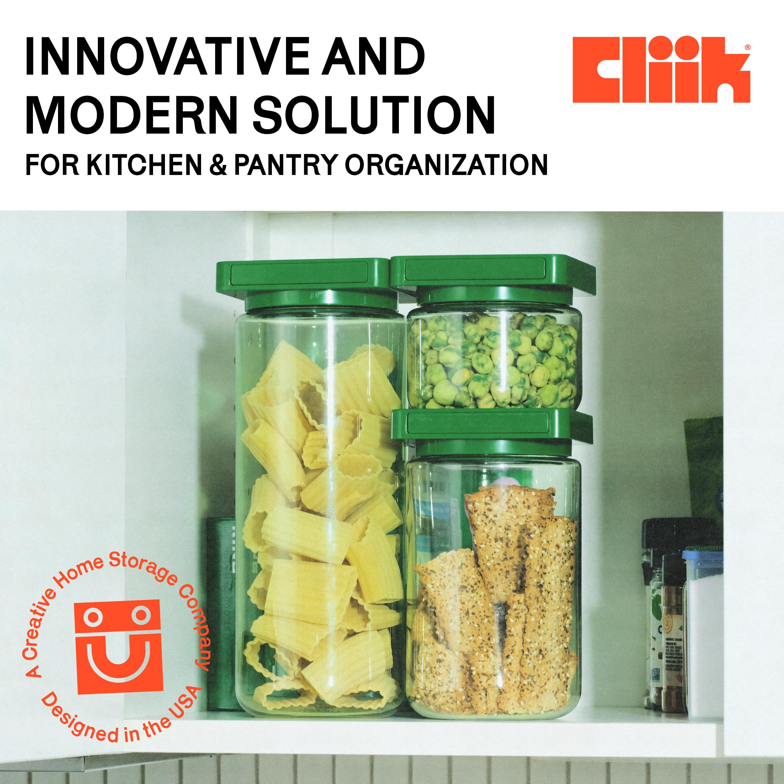 Cliik 3-Pack Magnetic Stackable Kitchen Containers, Jars for Organization and Storage, Kitchen Storage & Pantry Organizer with Lid, Shatterproof, Leakproof & Airtight