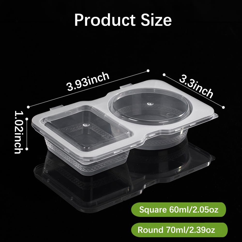 10/20/30 Pcs Double Compartment Condiment Container Disposable 2 Compartment Snack Containers Condiment Containers with Lids Reusable Snack Container for to-go Sauce Sampling Travel Snack (30Pcs)