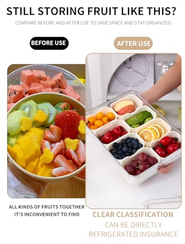 SNEKZ ๐ฎ ๐ฃ๐ฎ๐ฐ๐ธ Divided Serving Tray with Lid and Handle, 8 Compartments Portable Snackle Box Container for Fruit, Veggies,Clear Snack Containers for Kids and Adult, Perfect for Travel, Picnic