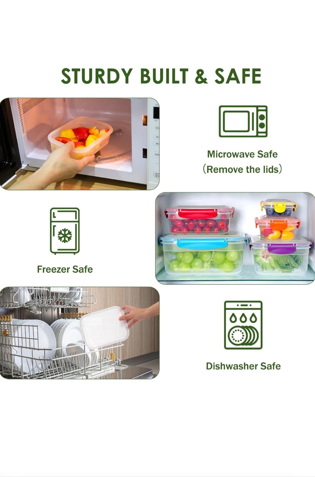 Food Storage Containers with Lids - Kitchen Essentials for Every Home: Leak Proof/BPA-free -kitchen organizer - Durable Plastic Containers sets for Organized Storage-3 Pcs(0.325l - 0.7l- 1,2l)