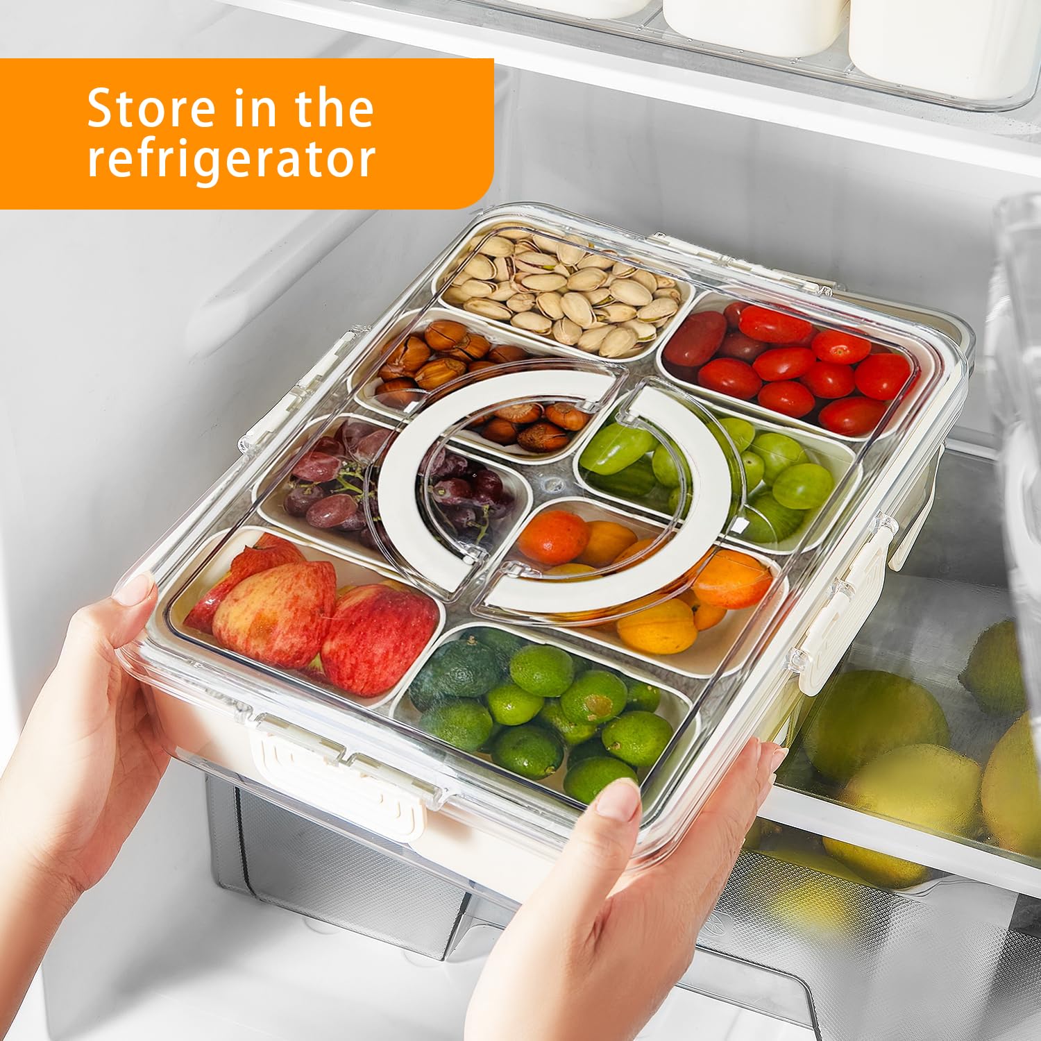 Kinnsto Snackle Box Container Meal Prep Divided Portion Serving Platters and Trays with Lid Handle Reusable Vacation Camping Travel Beach Essentials Food Fruit Veggie Organizers and Storage for Fridge