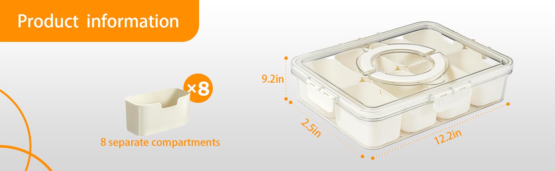Kinnsto Snackle Box Container Meal Prep Divided Portion Serving Platters and Trays with Lid Handle Reusable Vacation Camping Travel Beach Essentials Food Fruit Veggie Organizers and Storage for Fridge
